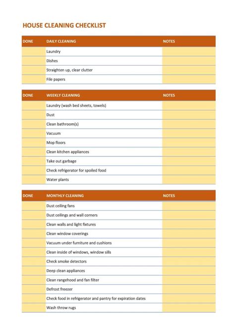 Free 40 Printable House Cleaning Checklist Templates Templatelab Images