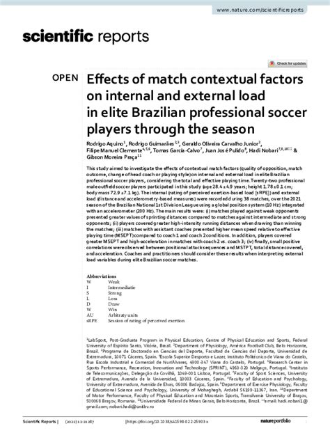 Pdf Effects Of Match Contextual Factors On Internal And External Load