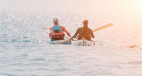 Man Woman Sea Kayak Happy Free Man And Woman In Kayak On Ocean