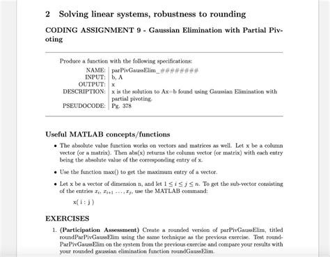 Solved 2 Solving Linear Systems Robustness To Rounding