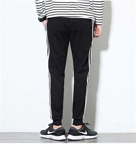 Knitted Fabric Loose White Three Stripes Elastic Waist Jogging Pants