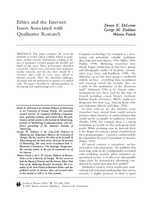 Pdf Ethics And The Internet Issues Associated With Qualitative Research