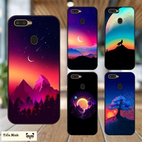 Ốp Lưng Oppo A5s A7 A12 F9 Viền đen In Hình Phong Cảnh Núi Bầu Trời