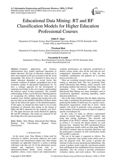 Pdf Educational Data Mining Rt And Rf Classification Models For Higher Education Professional