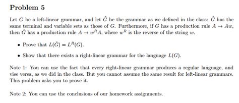 Solved Problem 5 Let G Be A Left Linear Grammar And Let G