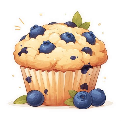 Premium Vector Fluffy Blueberry Muffins Sweet Cartoon Style