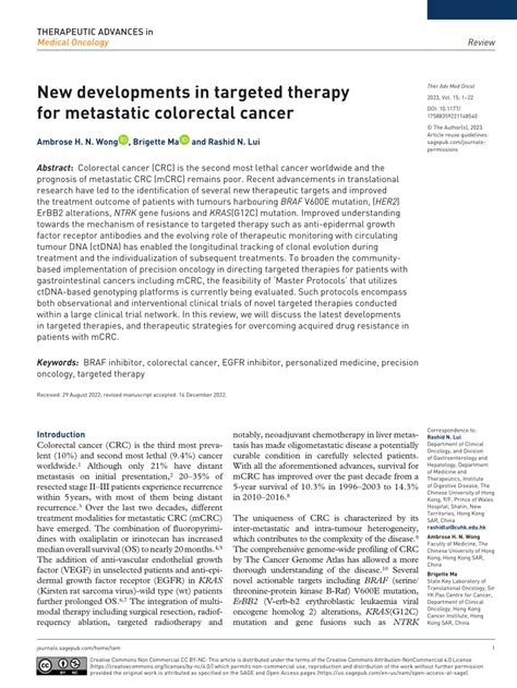Pdf New Developments In Targeted Therapy For Metastatic Colorectal Cancer