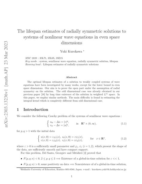 Pdf The Lifespan Estimates Of Radially Symmetric Solutions To Systems