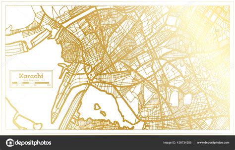 Karachi Pakistan City Map Retro Style Golden Color Outline Map Stock