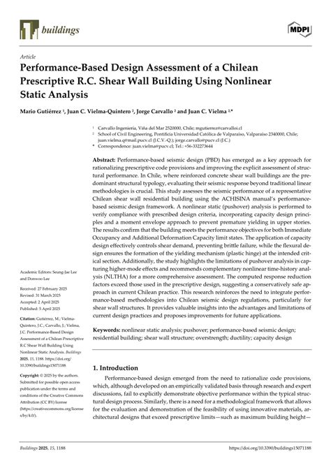 Pdf Performance Based Design Assessment Of A Chilean Prescriptive R C Shear Wall Building