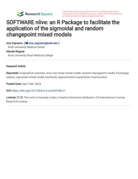 Pdf Software Nlive An R Package To Facilitate The Application Of The Sigmoidal And Random