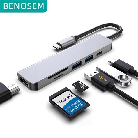 BENOSEM In USB C Type C Hub With HDMI PD W Charging USB TF Micro SD Card Reader High