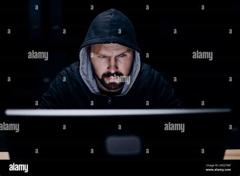 Man Hacking Computer Systems Stock Photo Alamy