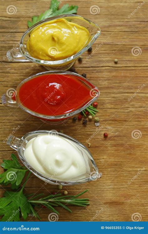 Different Types Of Sauces In Gravies Stock Image Image Of Tomato Condiments 96655355