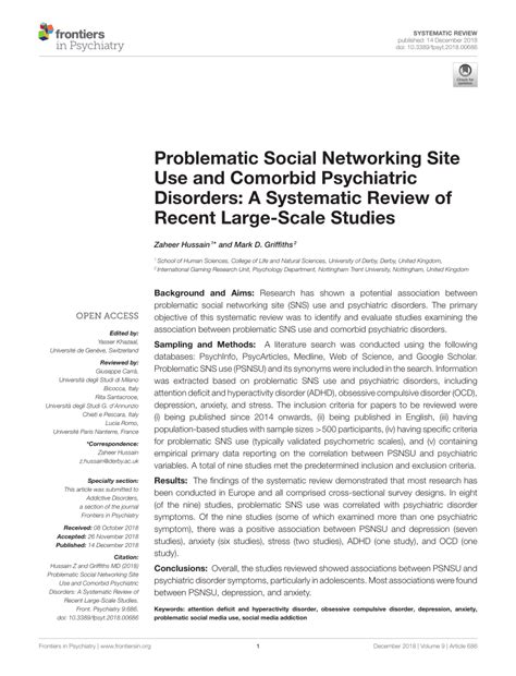 Pdf The Associations Between Problematic Social Networking Site Use And Psychopathology