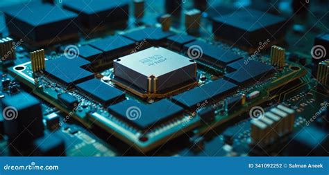 quantum cpu the heart of futuristic computing on a pcb motherboard stock illustration