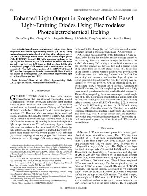Pdf Enhanced Light Output In Roughened Gan Based Light Emitting Diodes Using Electrodeless
