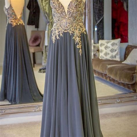 Charcoal Gray Lace Beads Chiffon Long Prom Dress Evening Dress On Luulla