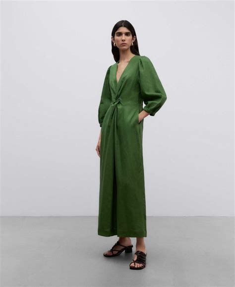 Green Womenss Adolfo Dominguez Linen Midi Dress Dresses And Jumpsuits