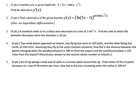 solved 3 ﻿pts ﻿function y x ﻿is given implicitly