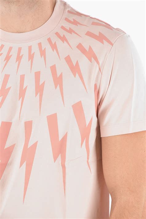 Neil Barrett Crew Neck Fair Isle Thunderbolt Cotton T Shirt Men