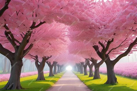 Premium Photo The Romantic Tunnel Of Pink Flower Trees