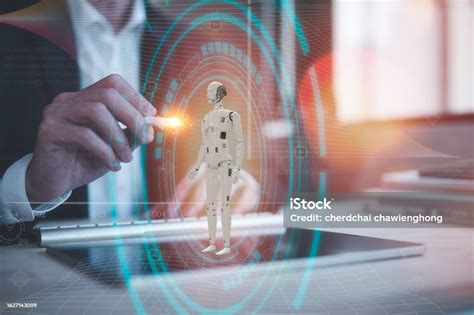Ai 인공 지능과의 챗봇 채팅 기술을 사용하는 사람 스마트 로봇 Ai 생성을 위한 명령 프롬프트를 입력하여 인공 지능 3d 로봇