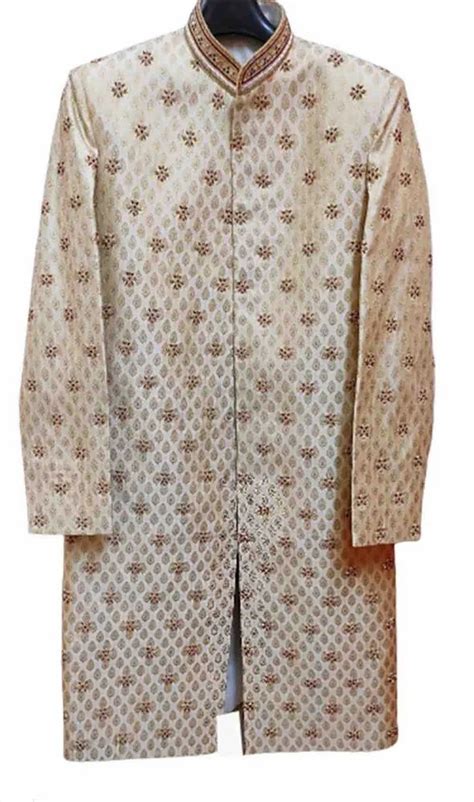 Banarasi Mens Golden Embroidered Wedding Sherwani Pattern Embroidery