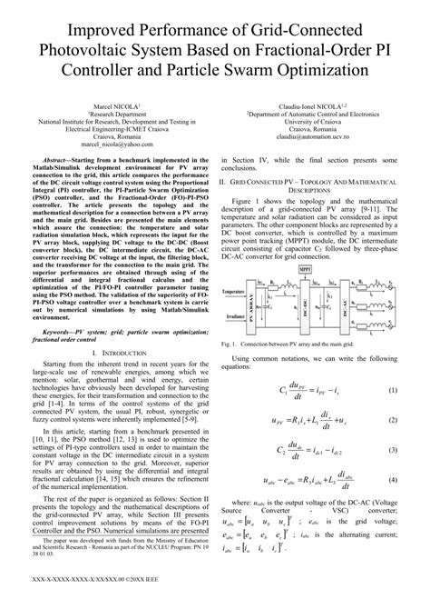 Pdf Improved Performance Of Grid Connected Photovoltaic System Based On Fractional Order Pi