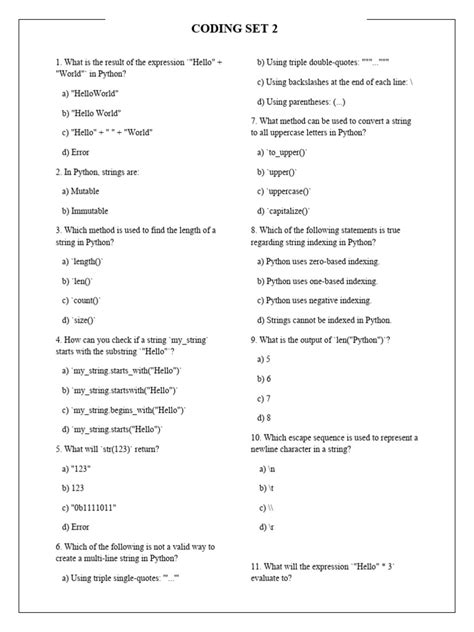 Coding Set 2 Questions Pdf String Computer Science Computer