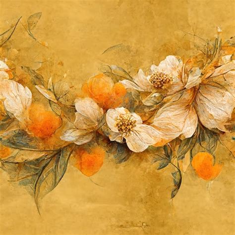 Flores elegantes con hojas doradas y ramitas sobre fondo claro patrón