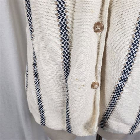 Vintage Cape Isle Knitters Vertical Striped Long Length Knit Button Up