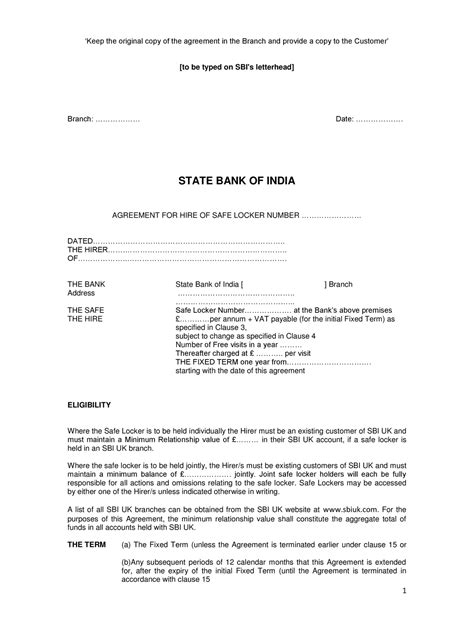 Sbi Locker Agreement Form Pdf Instapdf