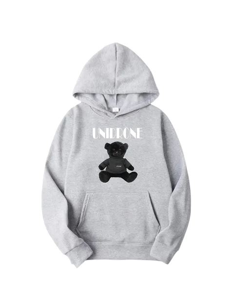 Mens Black Cartoon Bear Pattern Print Autumn Winter Long Temu Australia