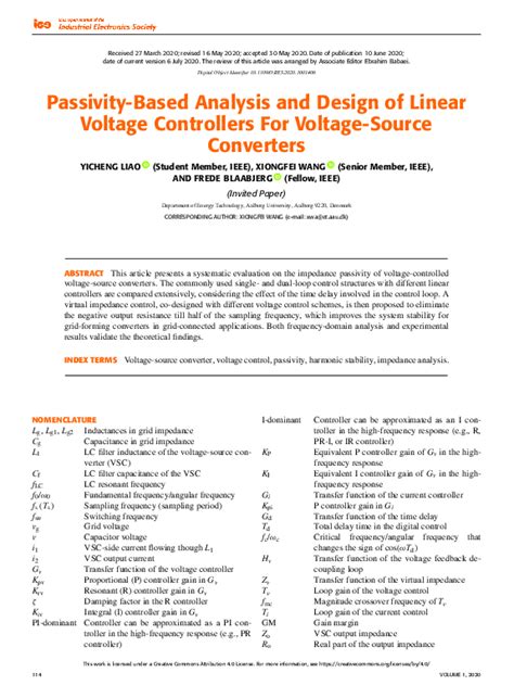 Pdf Passivity Based Analysis And Design Of Linear Voltage Controllers