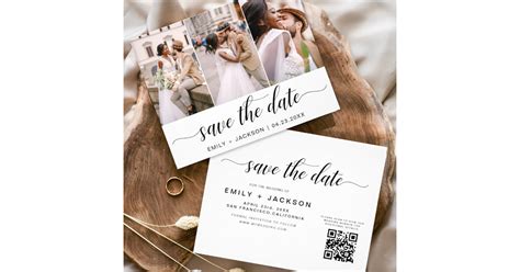 Qr Code Save The Date Modern Elegant 3 Photo Flyer Zazzle