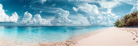 Ai Generated Beautiful Sandy Beach With White Sand And Hilly Terrain