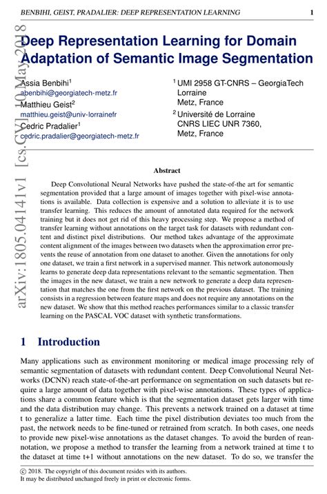 pdf deep representation learning for domain adaptation of semantic