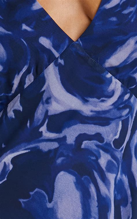 Dylana Maxi Dress V Neck Flutter Sleeve Dress In Navy Swirl Showpo Eu