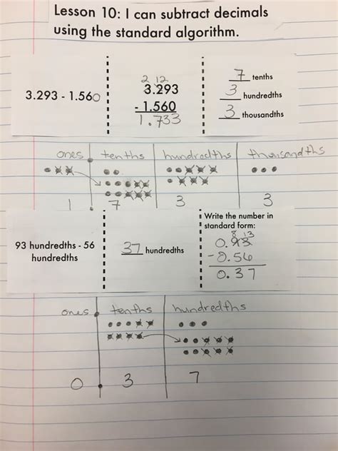 lesson 10 subtract decimals using place value disks and standard
