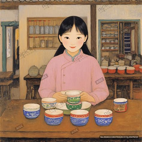 Ai创作图民国女孩插画 民国少女插画 端茶姑娘 豆腐西施包装插画 卖云片糕插画 新茶农家女孩插画 民国风插画 正山小种插画包装 端碗的闺娘 朝鲜族卖糕点小女孩 茶馆插画 民国风女学生插画 喝茶