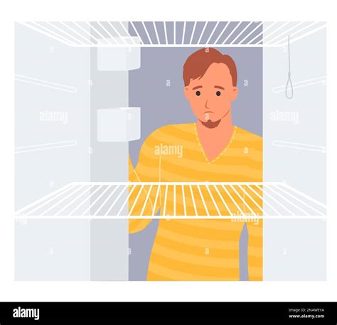 Sad Man Looking Inside Empty Refrigerator Vector Stock Vector Image