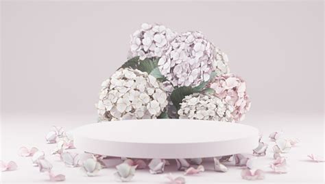 제품 디스플레이 최소한의 컨셉 프리미엄 일러스트 파스텔 꽃 요소 아름다움 화장품 발렌타인 데이를 위한 기하학적 모양의 포디움이