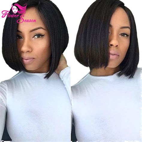 2016 New Side Part Short Bob Lace Front Wigs Virgin Human Hair Glueless