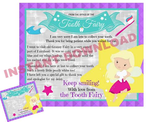 Late Tooth Fairy Letter Tooth Fairy Apology Letter Etsy