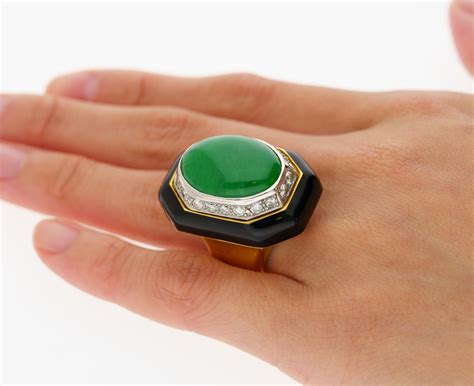 David Webb Signed Type A Fei Chui Jadeite Jade And Onyx Platinum And 18k Ring For Sale At 1stdibs