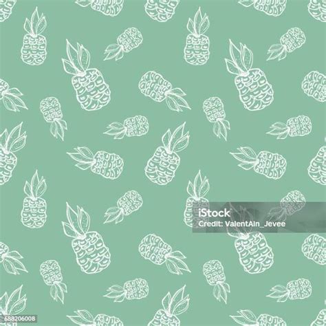 원활한 벡터 패턴입니다 손 선 그리기에 파인애플의 과일 그림을 그려 벽지 배경 표면 패브릭 장식 인쇄 0명에 대한 스톡 벡터