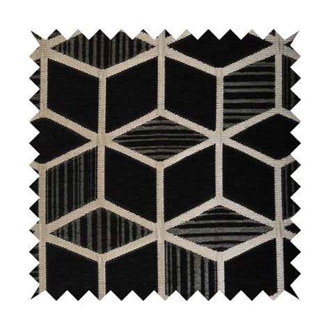 Vegas Black Gold Shiny Geometric Cube Design Soft Chenille Upholstery