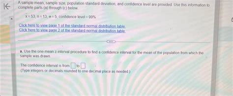Solved A Sample Mean Sample Size Population Standard