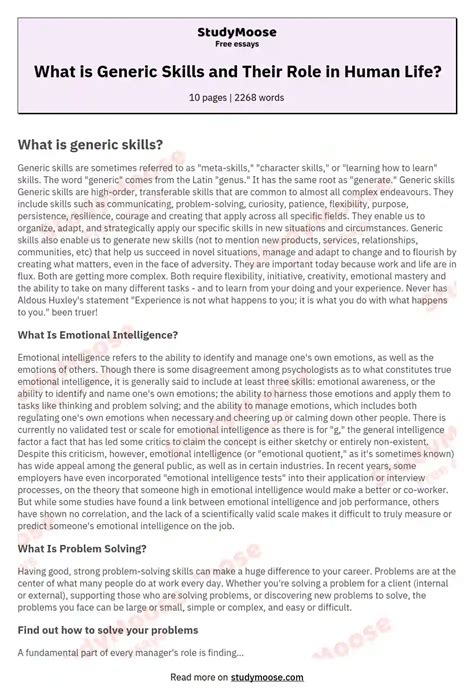 What Is Generic Skills And Their Role In Human Life Free Essay Example